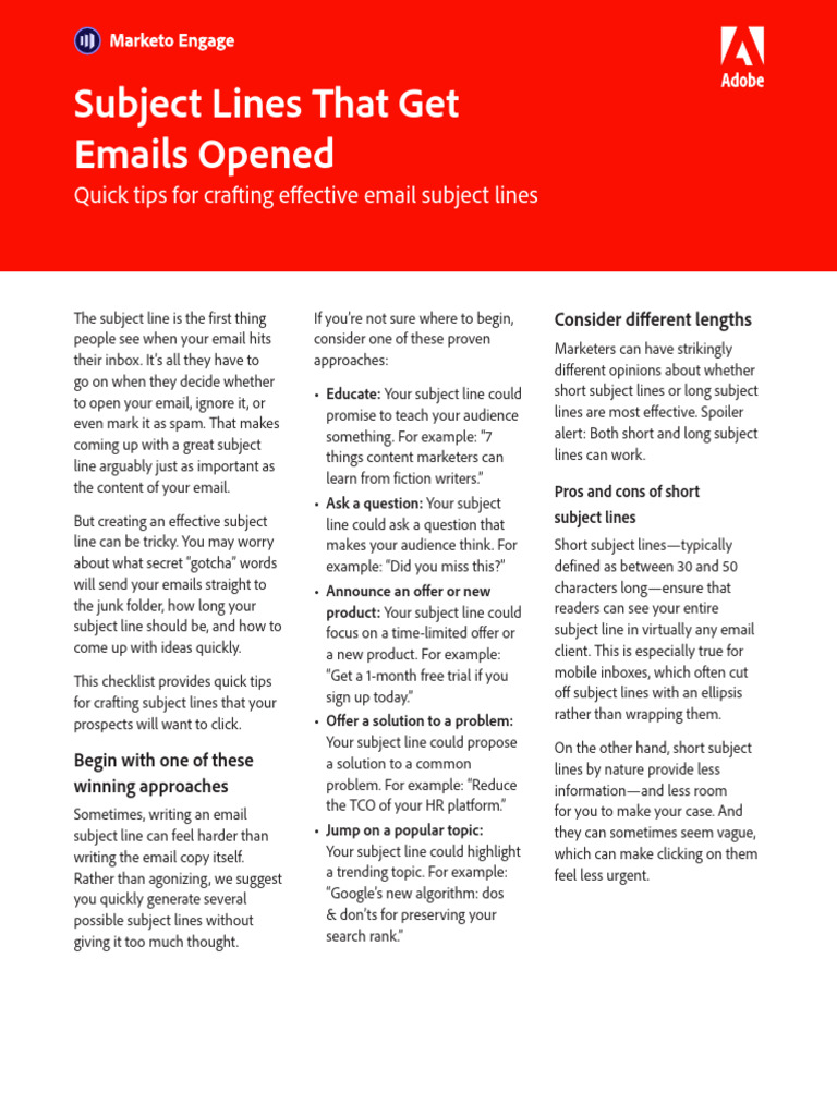 Email Subject Line Tips Checklist | PDF | Internet | Human Communication