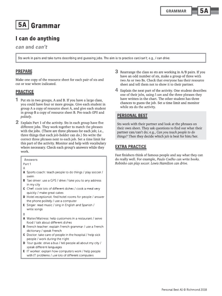 B1 5AB Grammar Answersheet | PDF