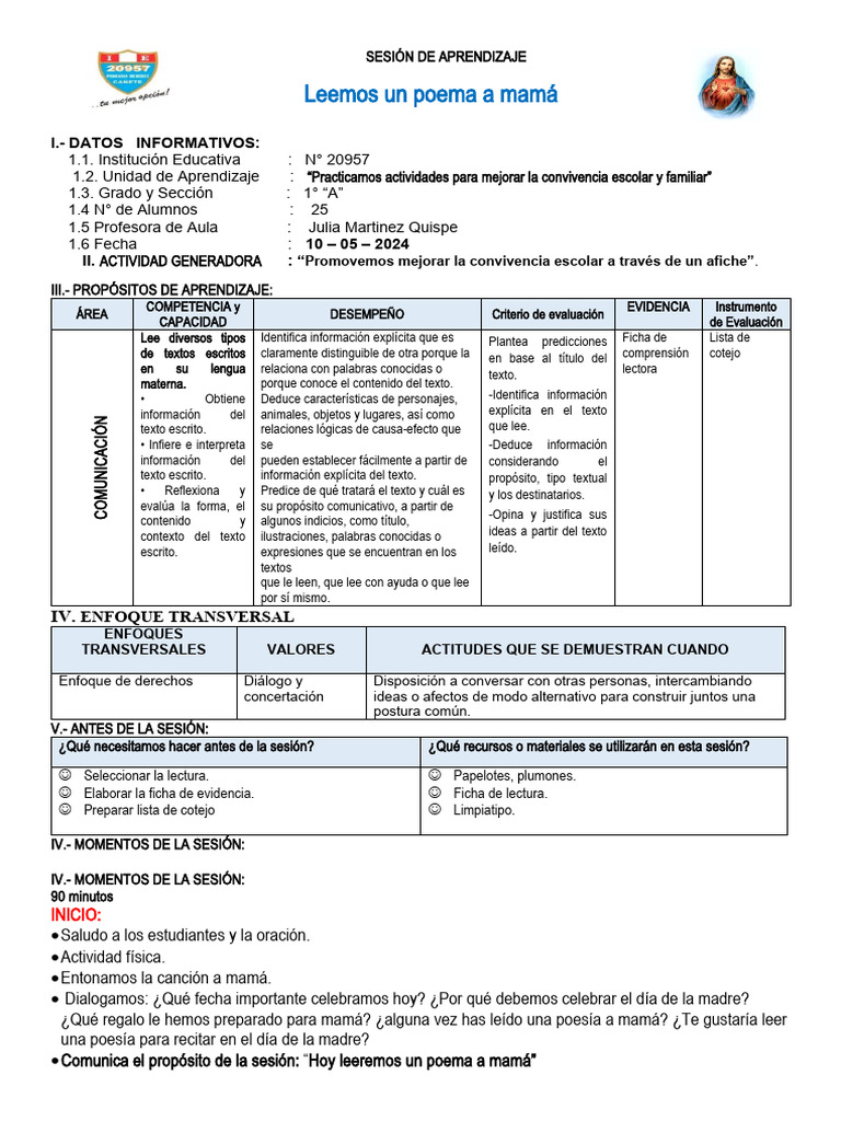 10 05 2023 Leemos Un Poema 1 Pdf Evaluación Aprendizaje