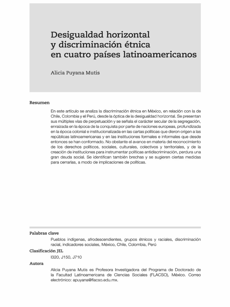 Desigualdad horizontal y discriminación étnica en cuatro países de A.L. | PDF | Desigualdad ...