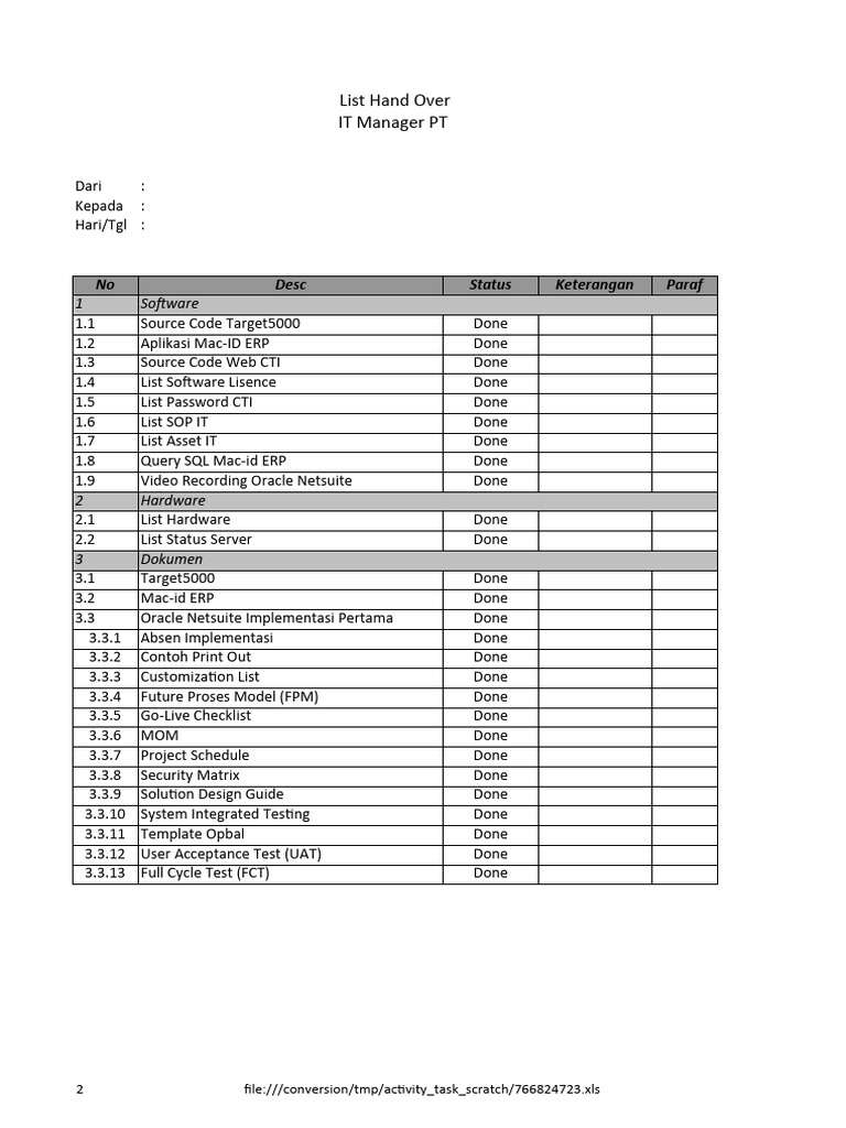 Contoh Hand over | PDF | Enterprise Resource Planning | Systems Engineering