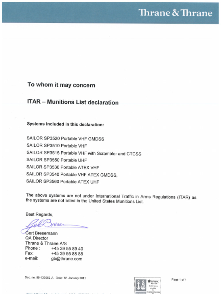 Itar sp35xx Declaration | PDF