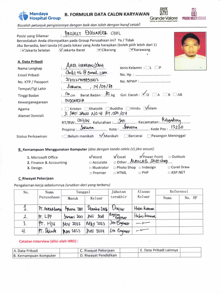 Formulir Data Calon Pelamar | PDF