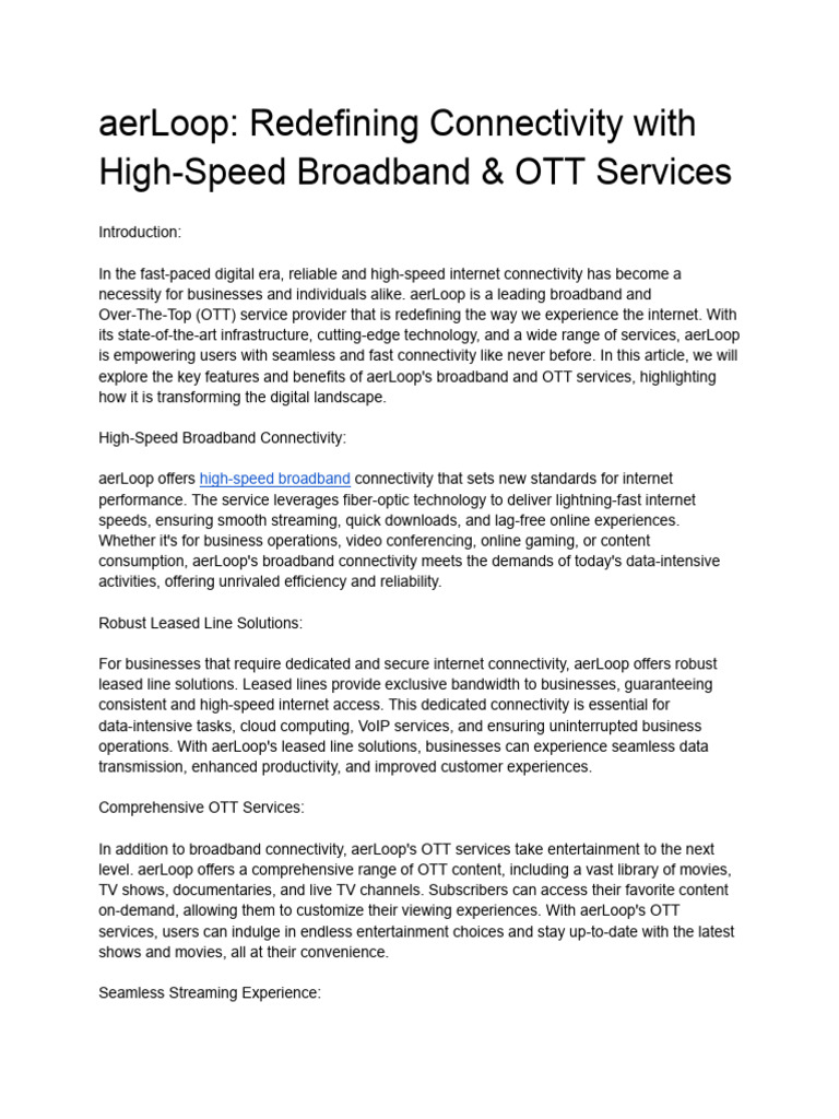 High-Speed Broadband & OTT by aerLoop | PDF | Broadband | Internet Access