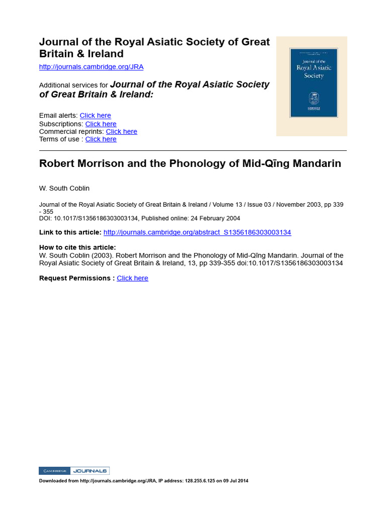 Robert Morrison's Mandarin Phonology | PDF | Mandarin Chinese ...