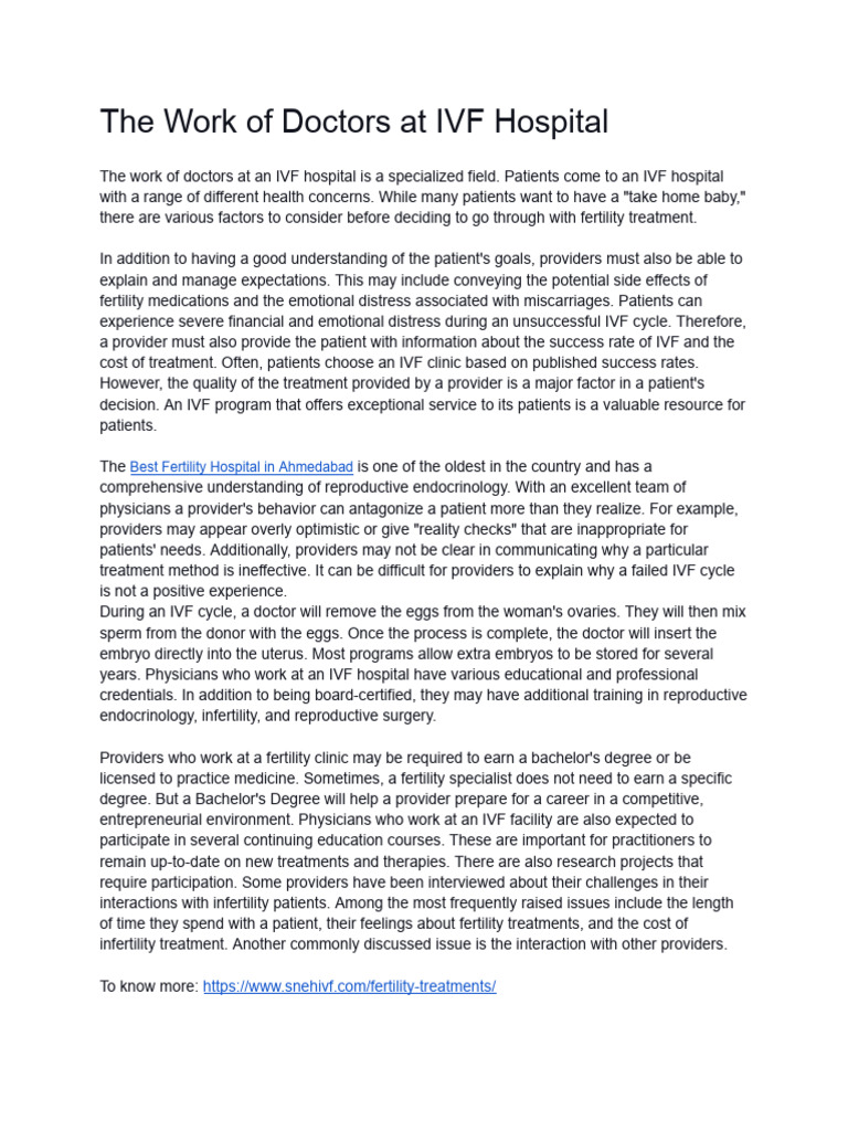 The Work of Doctors at IVF Hospital | PDF | In Vitro Fertilisation ...