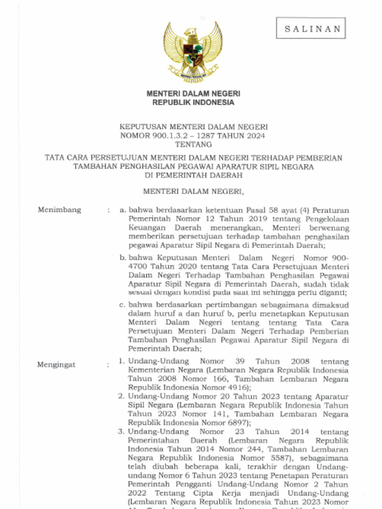 Kepmen Tentang Tata Cara Persetujuan Mendagri Terhadap Pemberian TPP ... Kepmen Tentang Tata Cara Persetujuan Mendagri Terhadap Pemberian TPP ...
