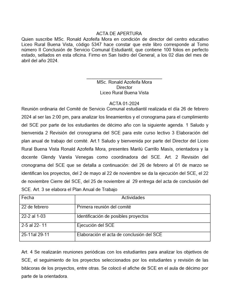 Acta de Apertura del SCE 2024 | PDF