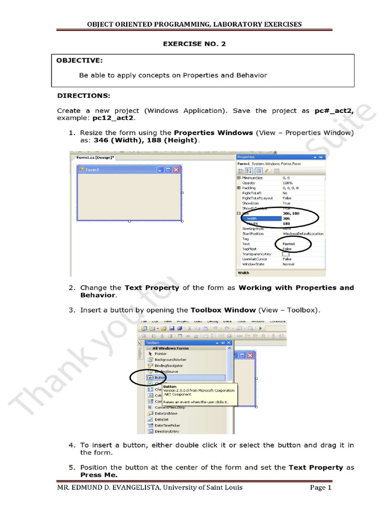 Laboratory Exercises in Visual CSharp - Lab2 To Lab3 | PDF