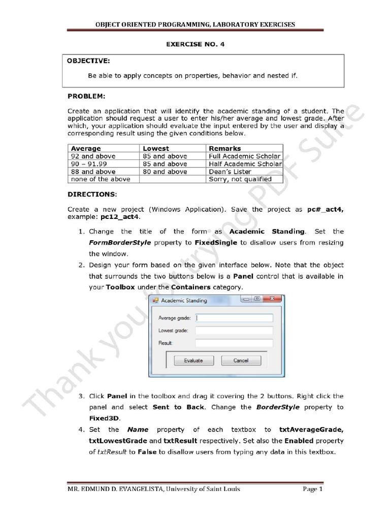Laboratory Exercises in Visual CSharp - Lab4 To Lab5 | PDF Laboratory Exercises in Visual CSharp - Lab4 To Lab5 | PDF