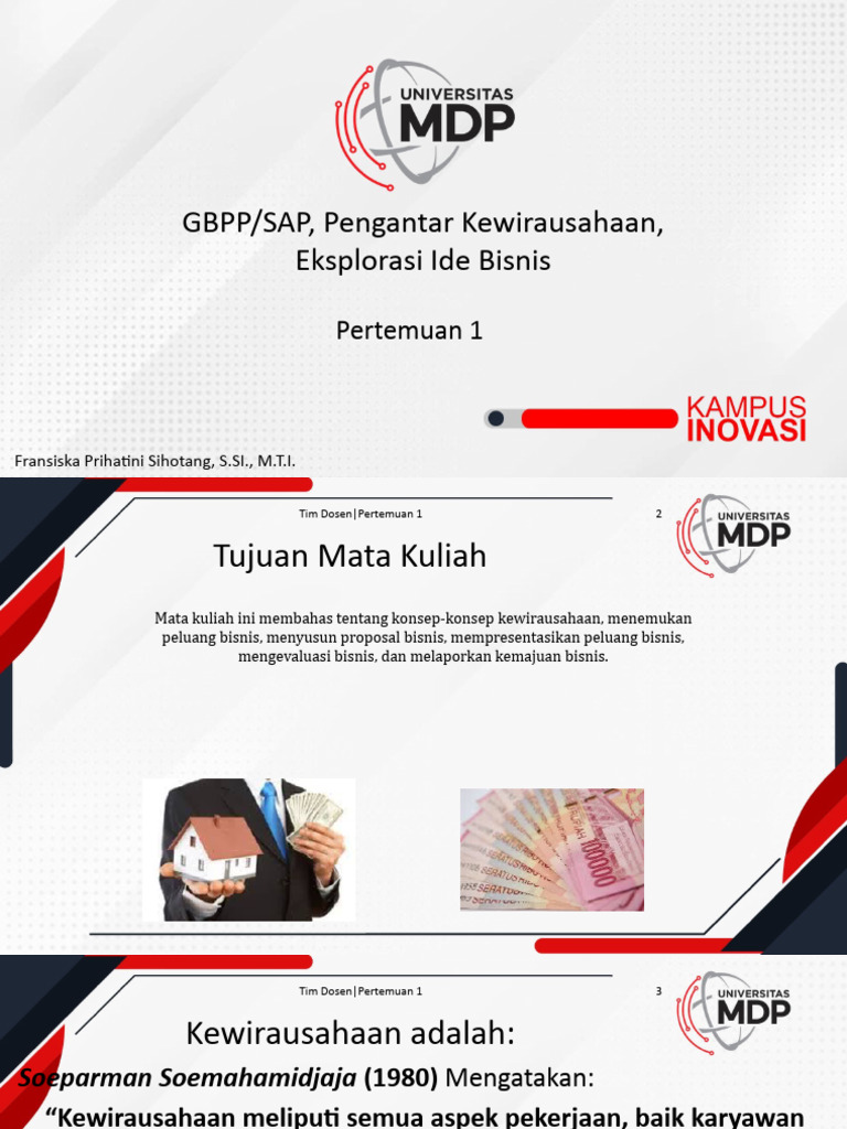 Pertemuan 1 GBPP SAP, Pengantar Kewirausahaan, Eksplorasi Ide Bisnis | PDF