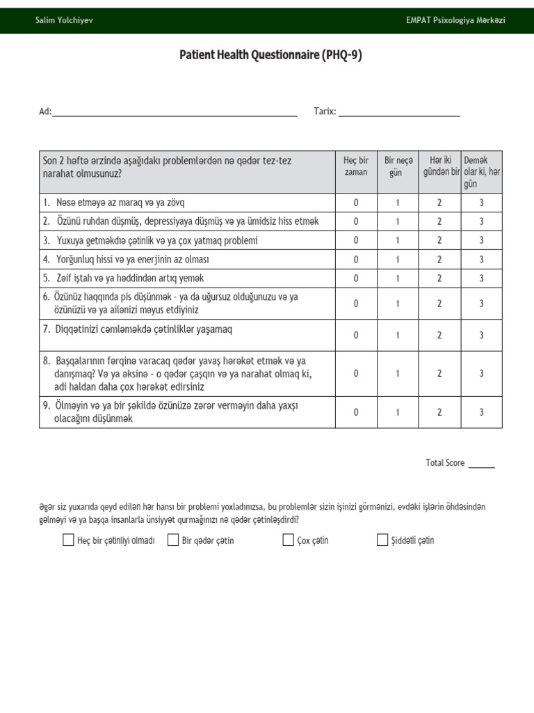 PHQ Template 3 (Tercume) | PDF