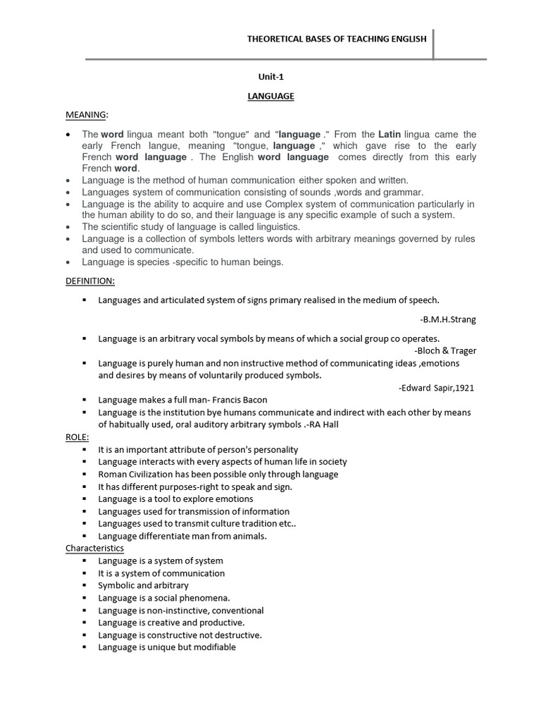 1st - Sem - English - Unit - 1 B Ed | Download Free PDF | First Language | English As A Second ...