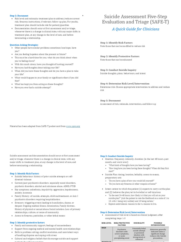 Suicide Assessment Five-Step Evaluation and Triage (SAFE-T) Booklet ...