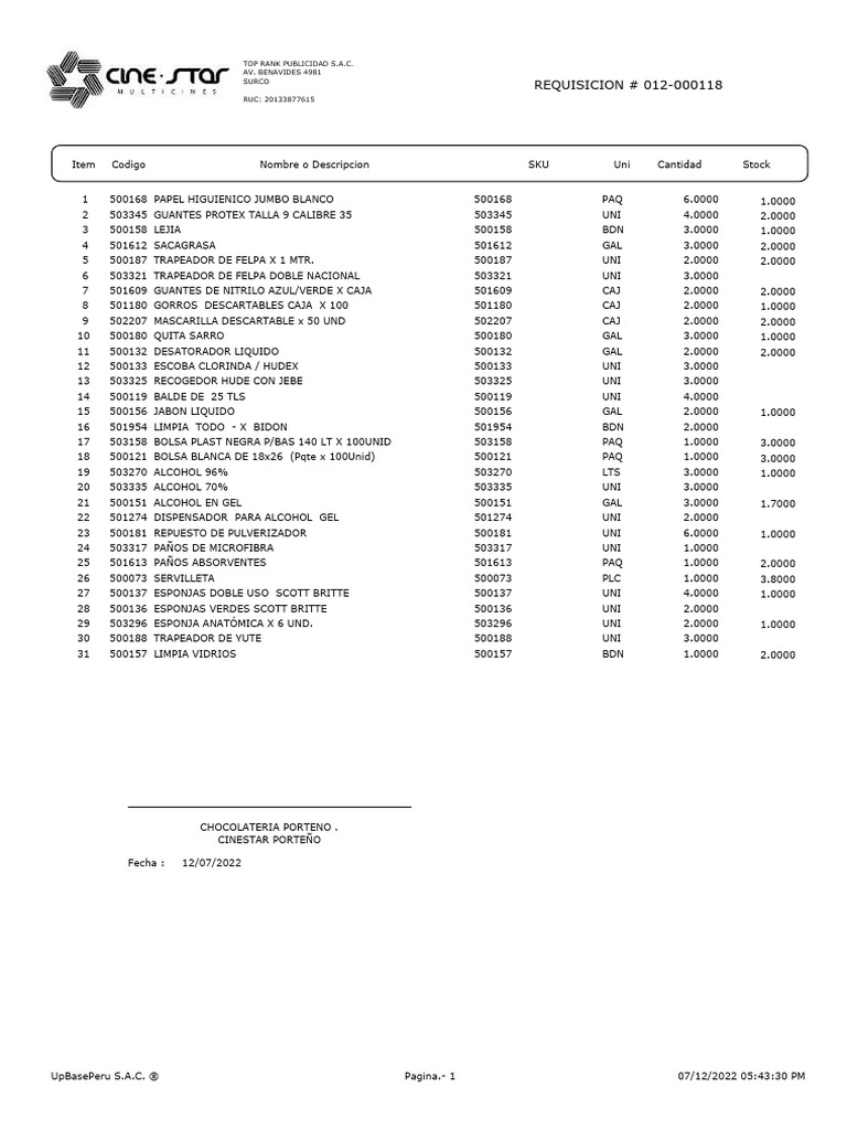 REQUERIMIENTO ART LIMPIEZA 12-07-2022 | PDF REQUERIMIENTO ART LIMPIEZA 12-07-2022 | PDF