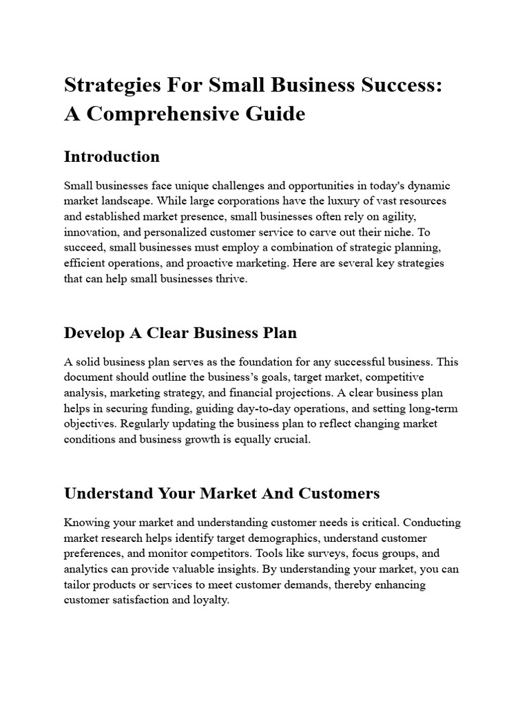 Strategies For Small Business Success - A Comprehensive Guide | PDF ...