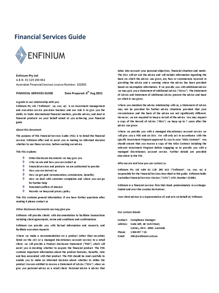 Enfinium Financial Services Guide | PDF | Foreign Exchange Market ...