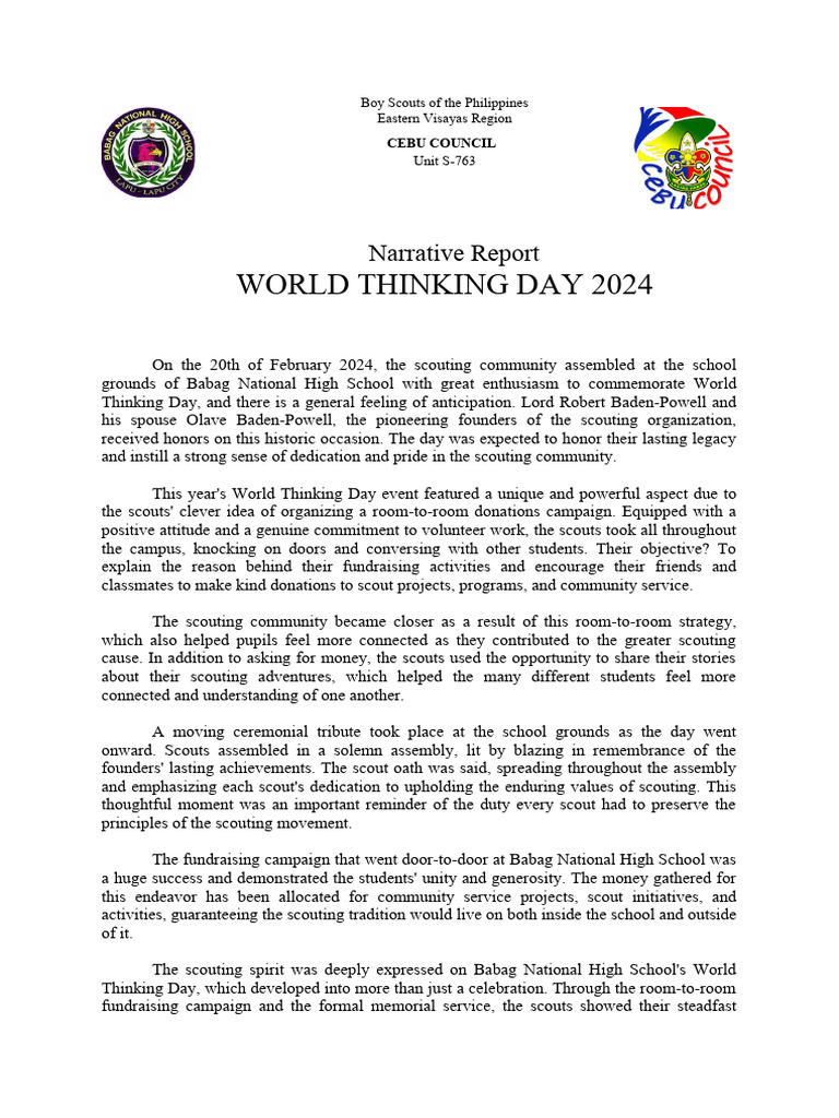 18th NSJ NARRATIVE REPORT | PDF | Scouting | Outdoor Recreation ...