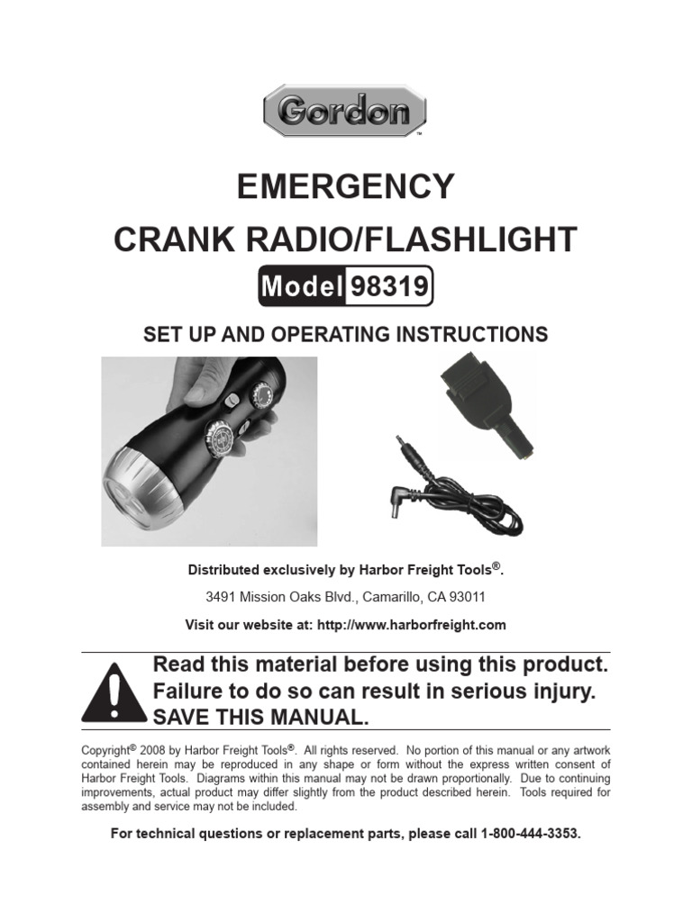 Emergency Crank Radio/Flashlight: Set Up and Operating Instructions ...