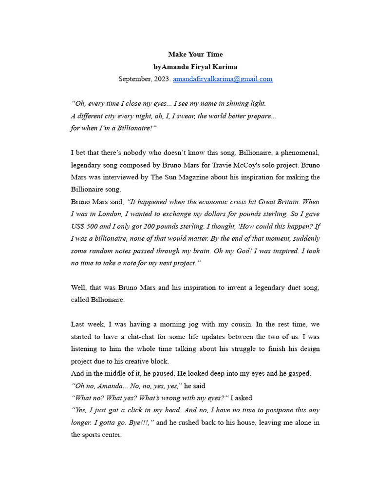 Preliminary Round-Amanda Firyal Karima-Make Your Time | PDF