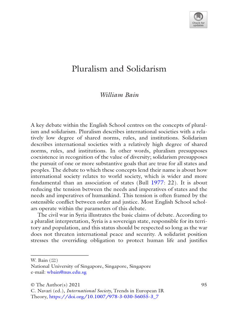 Pluralism and Solidarism | PDF | Pluralism (Political Philosophy) | International Law