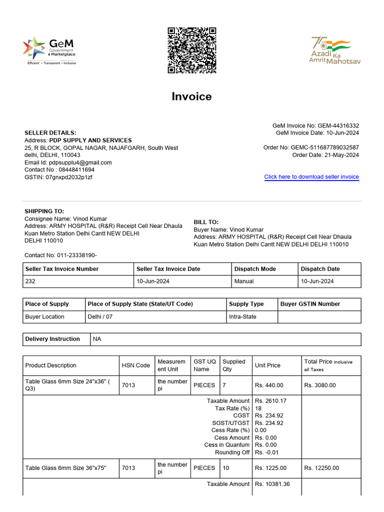 GST Invoice for Table Glass Supply | PDF | Invoice | Public Finance