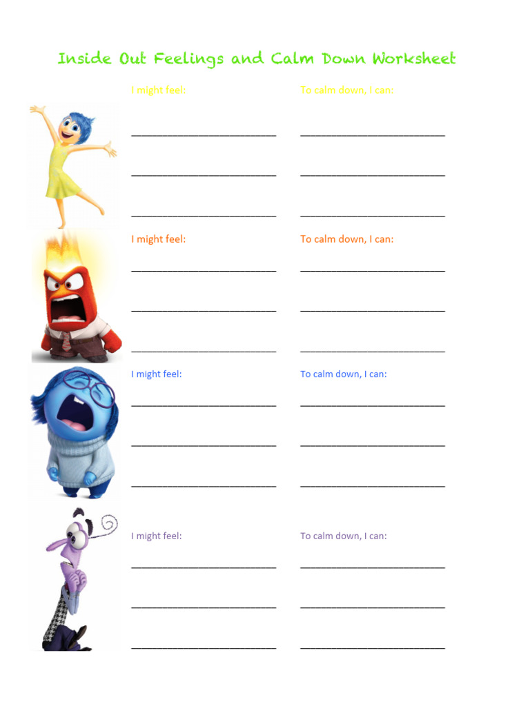 Inside Out Feelings and Calming Strategies Worksheet | PDF