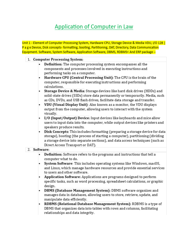 Application of Computer in Law | PDF | Input/Output | System Software