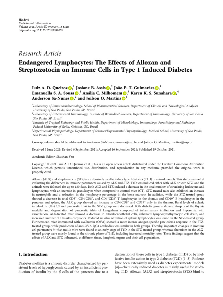 The Effects of Alloxan and Streptozotocin On Immune Cells in Type 1 ...