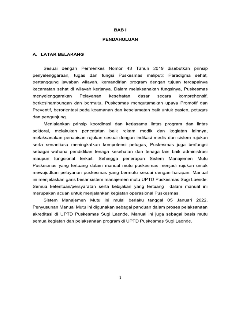 Pedoman Manual Mutu Puskesmas Sugi Laende 2023 | PDF