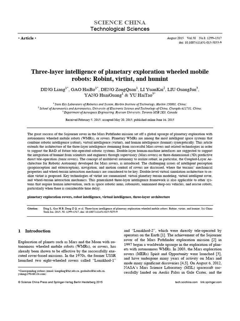 Three-layer Intelligence of Planetary Exploration Wheeled Mobile Robots：Robint, Virtint, And ...