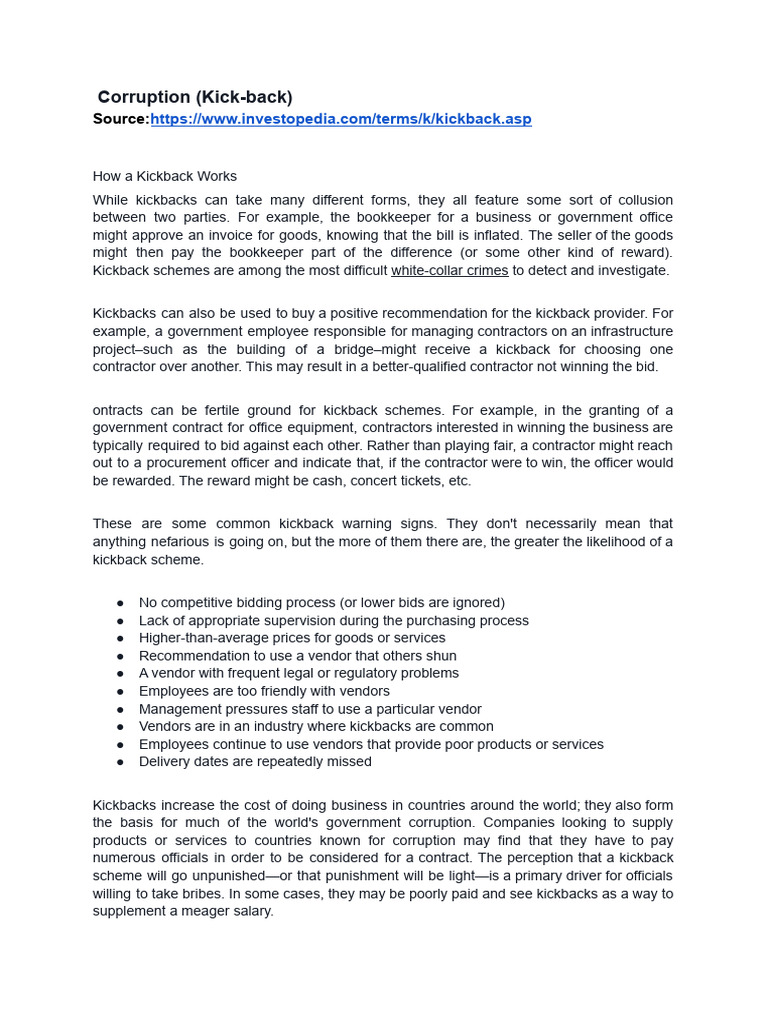 Understanding Kickback Schemes | PDF | Bribery | Procurement