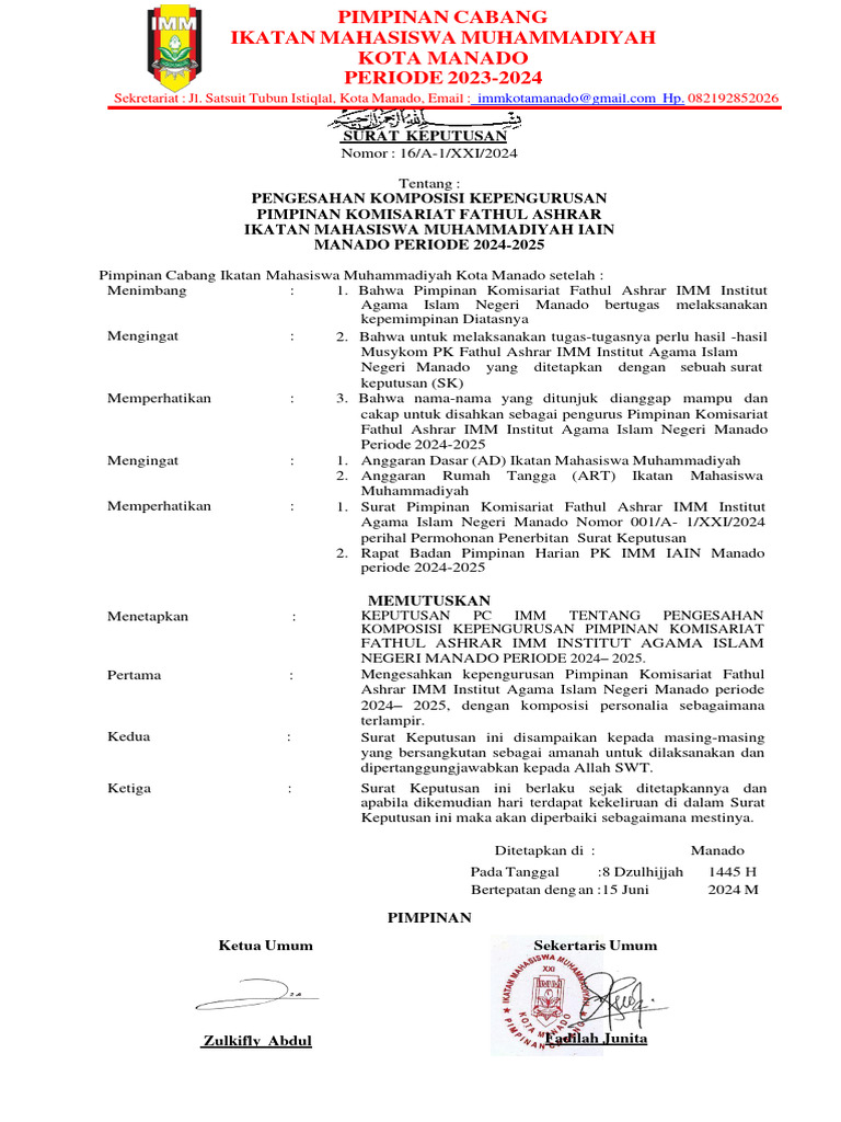 16 - Surat Keputusan Pk-Fathul Ashrar | PDF