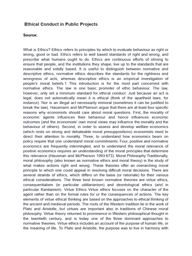 Ethical Conduct in Public Projects | PDF | Virtue Ethics | Utilitarianism
