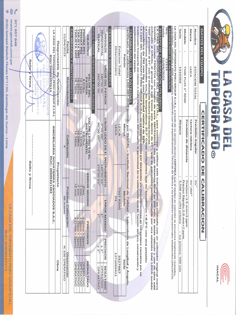 Cert. Calibracion Estacion Total LEICA | PDF