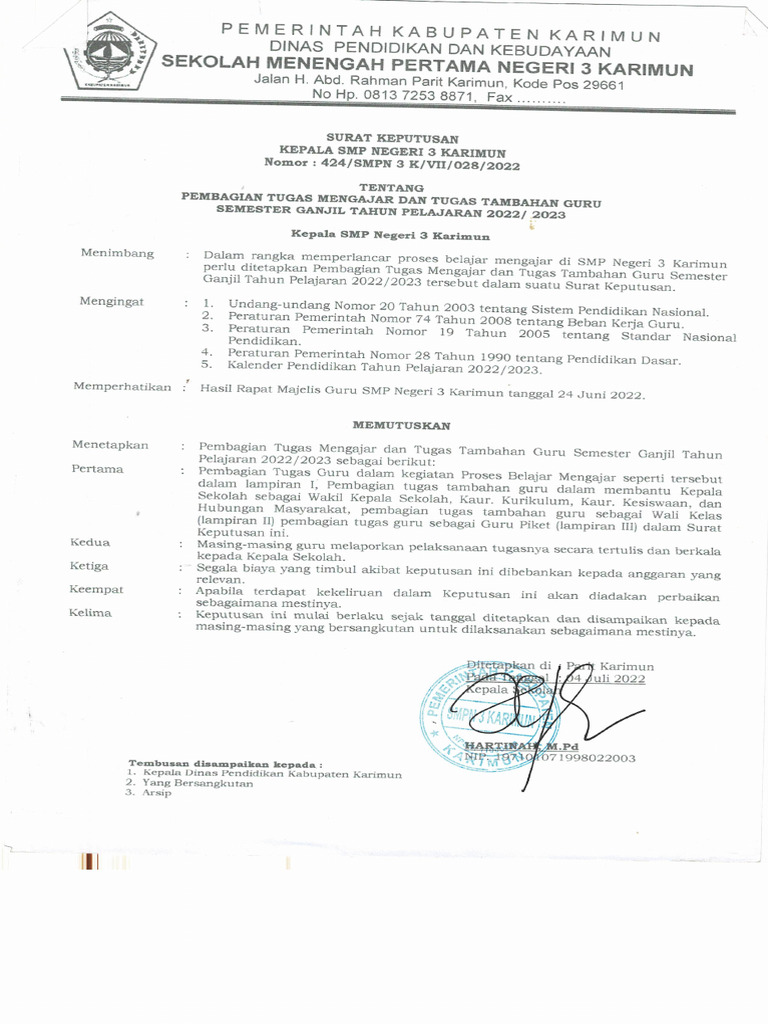 SK PEMBAGIAN TUGAS Ganjil 2022 - 2023 | PDF