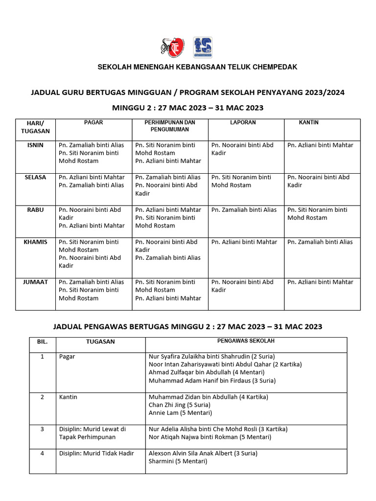 Jadual Bertugas M2 2023 Ketua | PDF