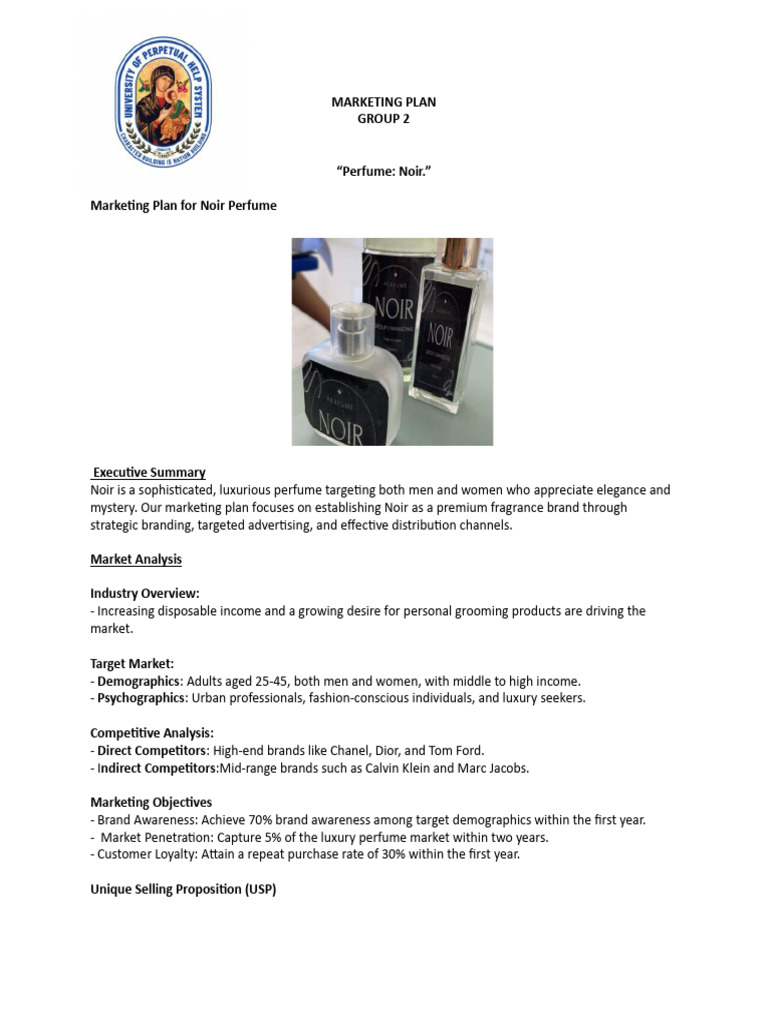 Group2 MarketingPlan-Noir Perfume | PDF | Retail | Perfume