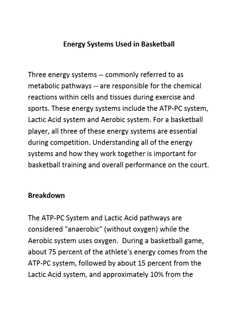 Energy Systems in Basketball Explained | PDF | Cellular Respiration ...