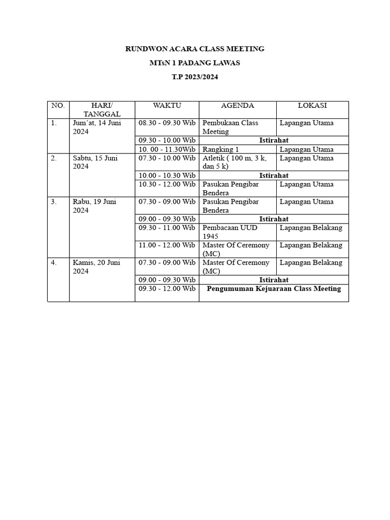 Rundown Acara Class Meeting 2024 | PDF