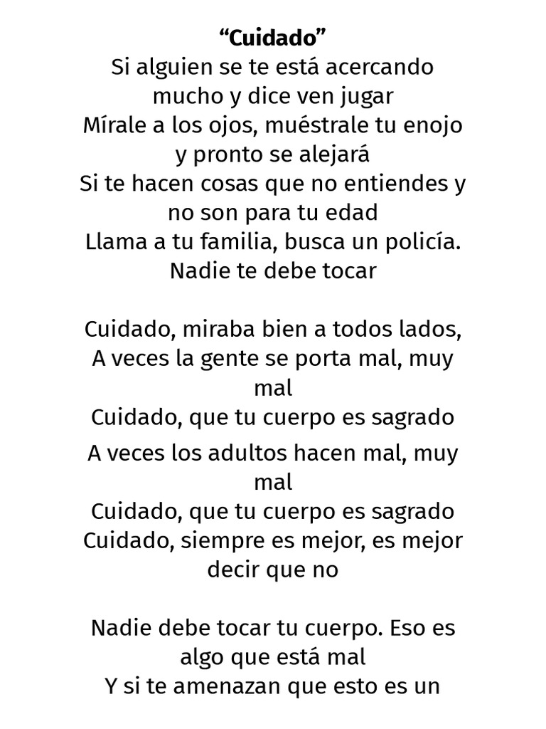 Letra Canción - Cuidado - Cuidado de Mi Cuerpo | PDF | Relaciones ...