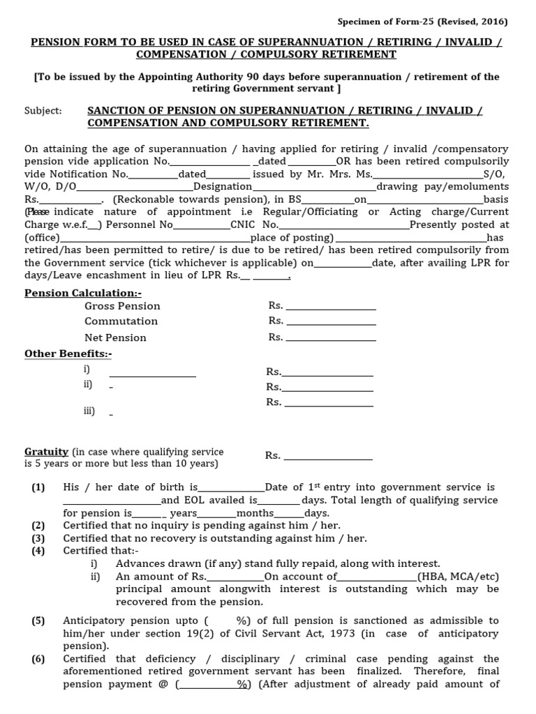 To Be Issued by The Appointing Authority 90 Days Before Superannuation ...