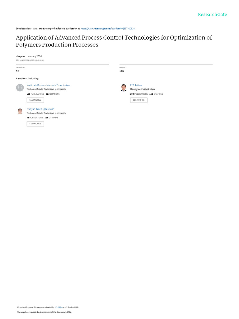 Application of Advanced Process Control Technologies For Optimization ...