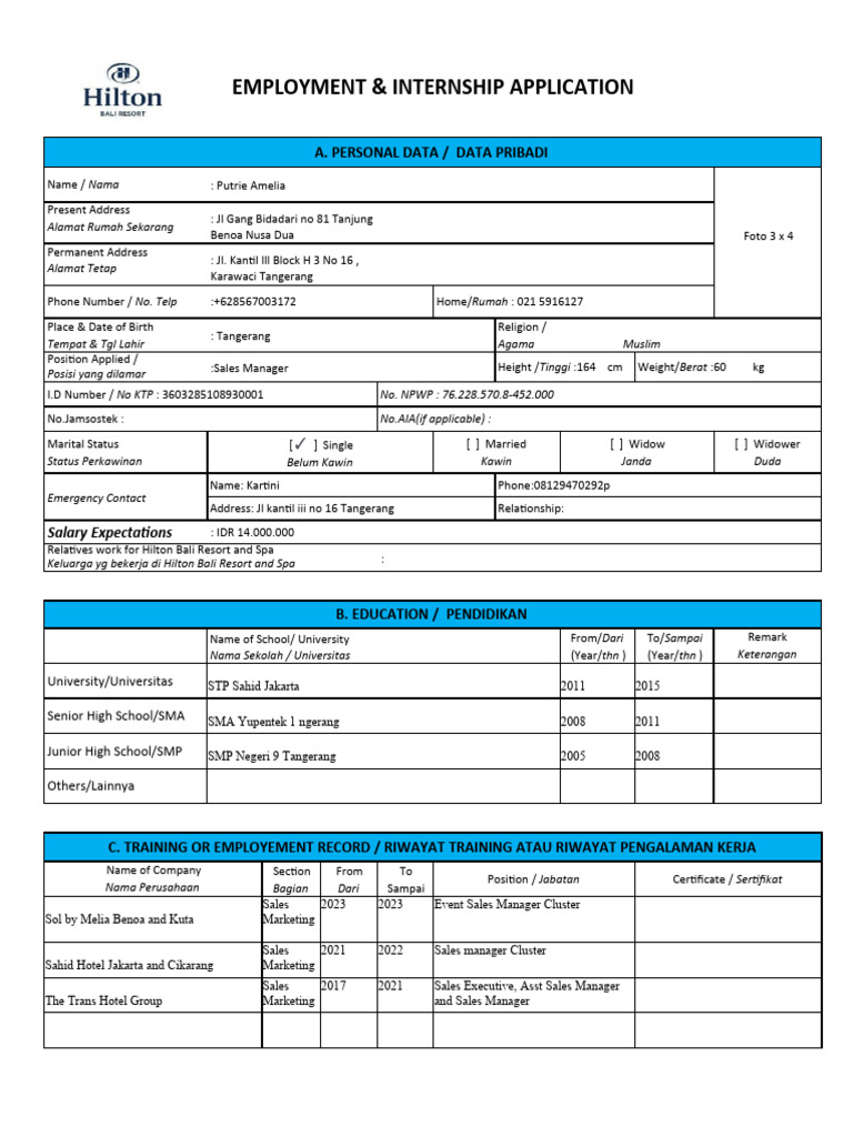 Employment Application for Sales Manager | PDF