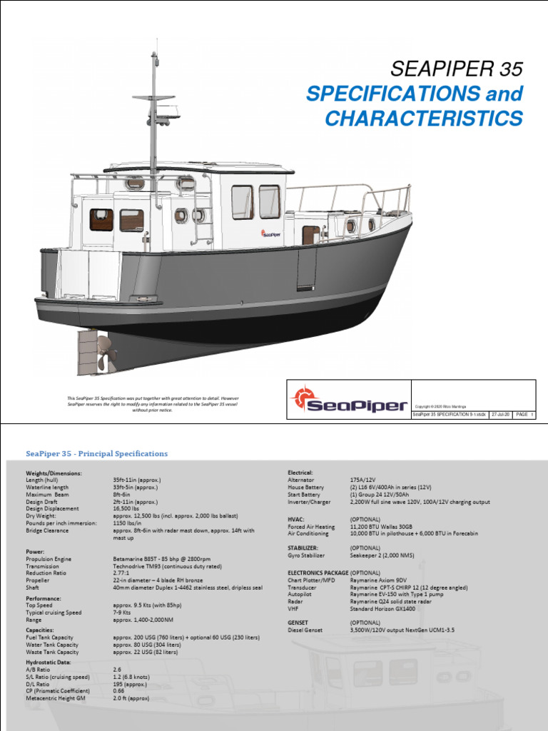 Seapiper 35 Specification 9 2 | PDF | Hull (Watercraft) | Deck (Ship)