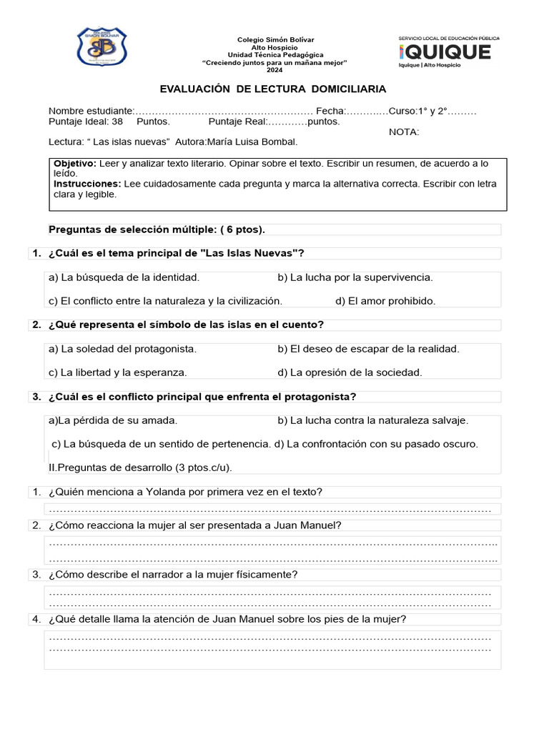 1°2° NM - Prueba de Lectura Domiciliaria | PDF