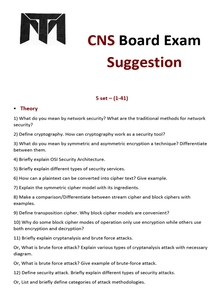 CNS Board Exam Suggestion | PDF | Cryptography | Encryption