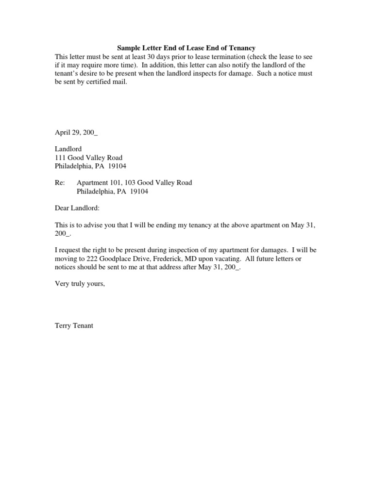 Template Letter End Of Tenancy at Mary Bilbo blog