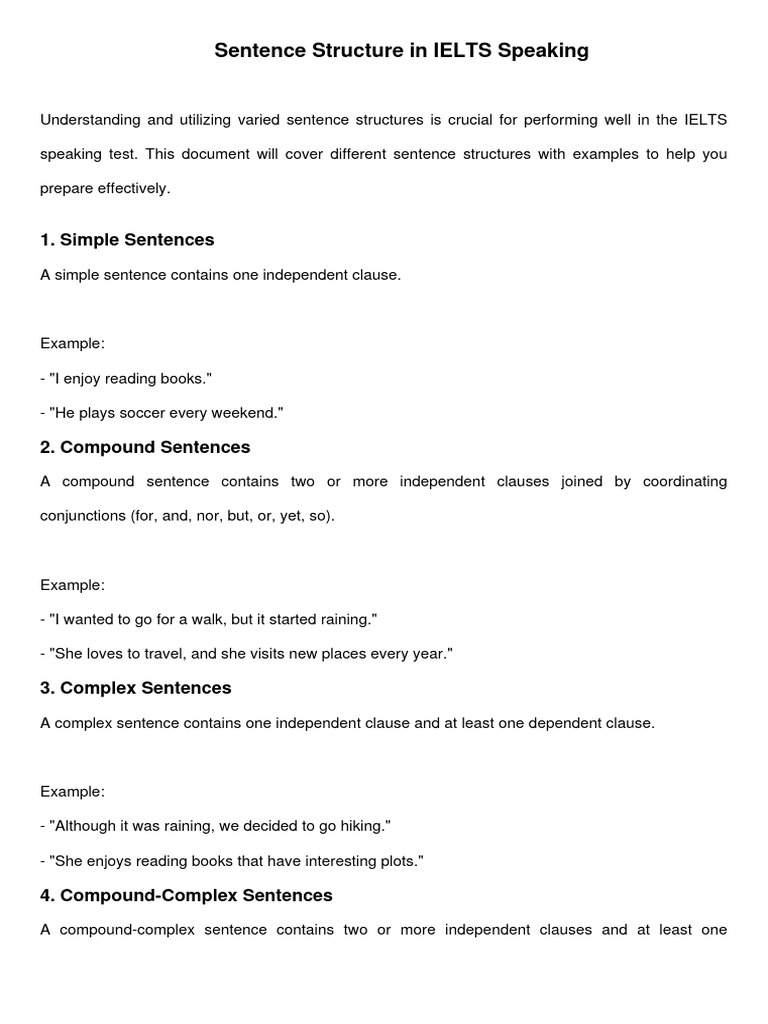 IELTS Speaking: Master Sentence Structures | PDF | Linguistics | Syntax