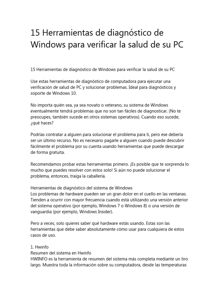 15 Herramientas de Diagnóstico de Windows para Verificar La Salud de Su PC | PDF | Microsoft ...